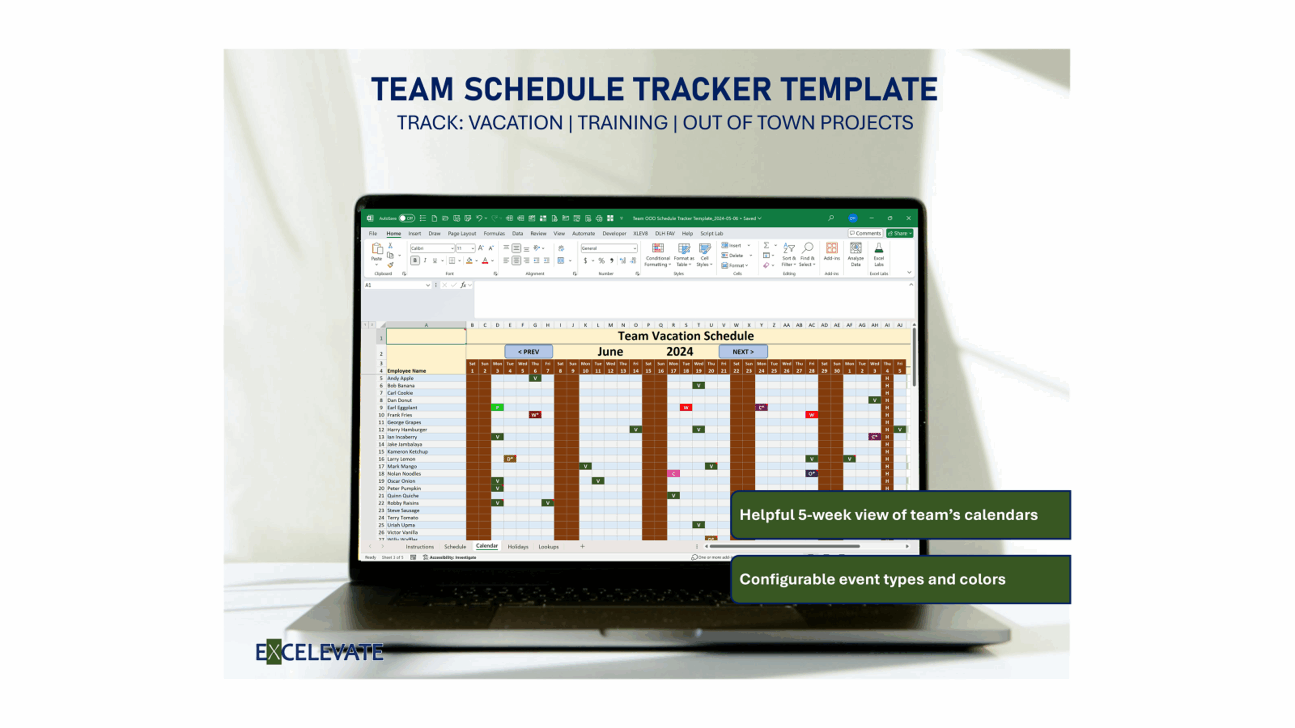 Team OOO Schedule Tracker Template - Excelevate.co