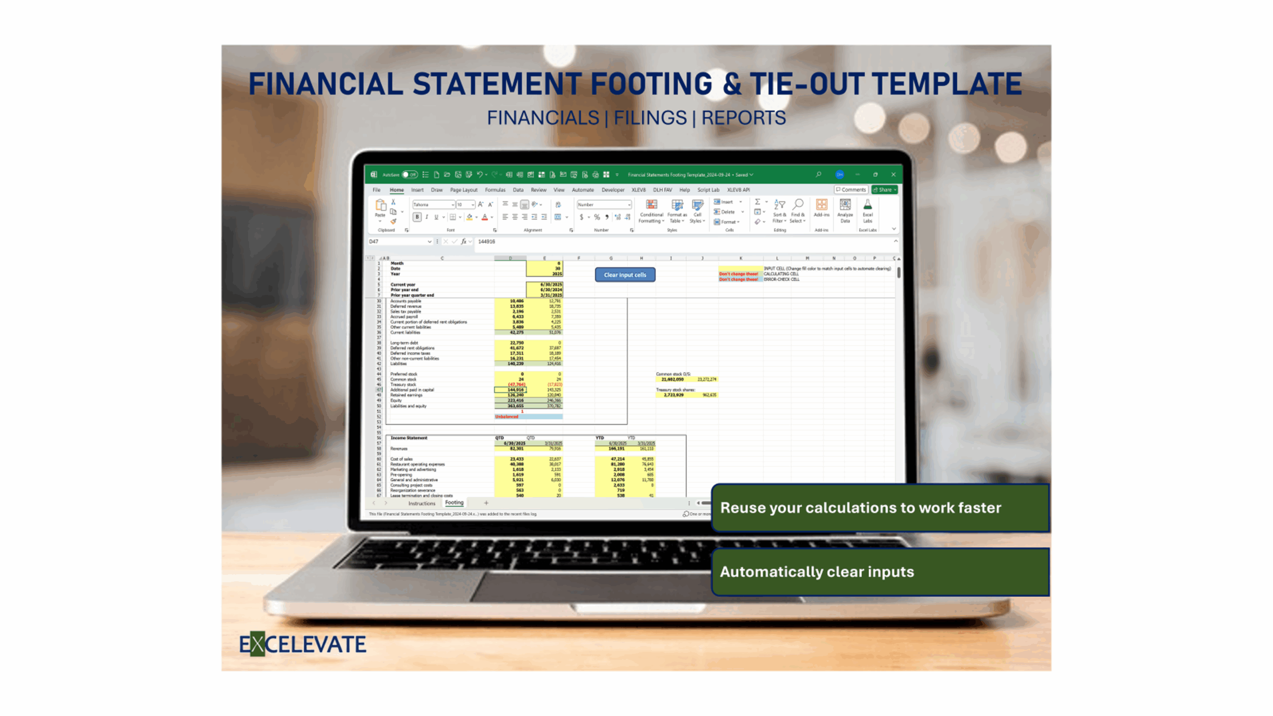 Financial Statements Excel Footing Template - Excelevate.co