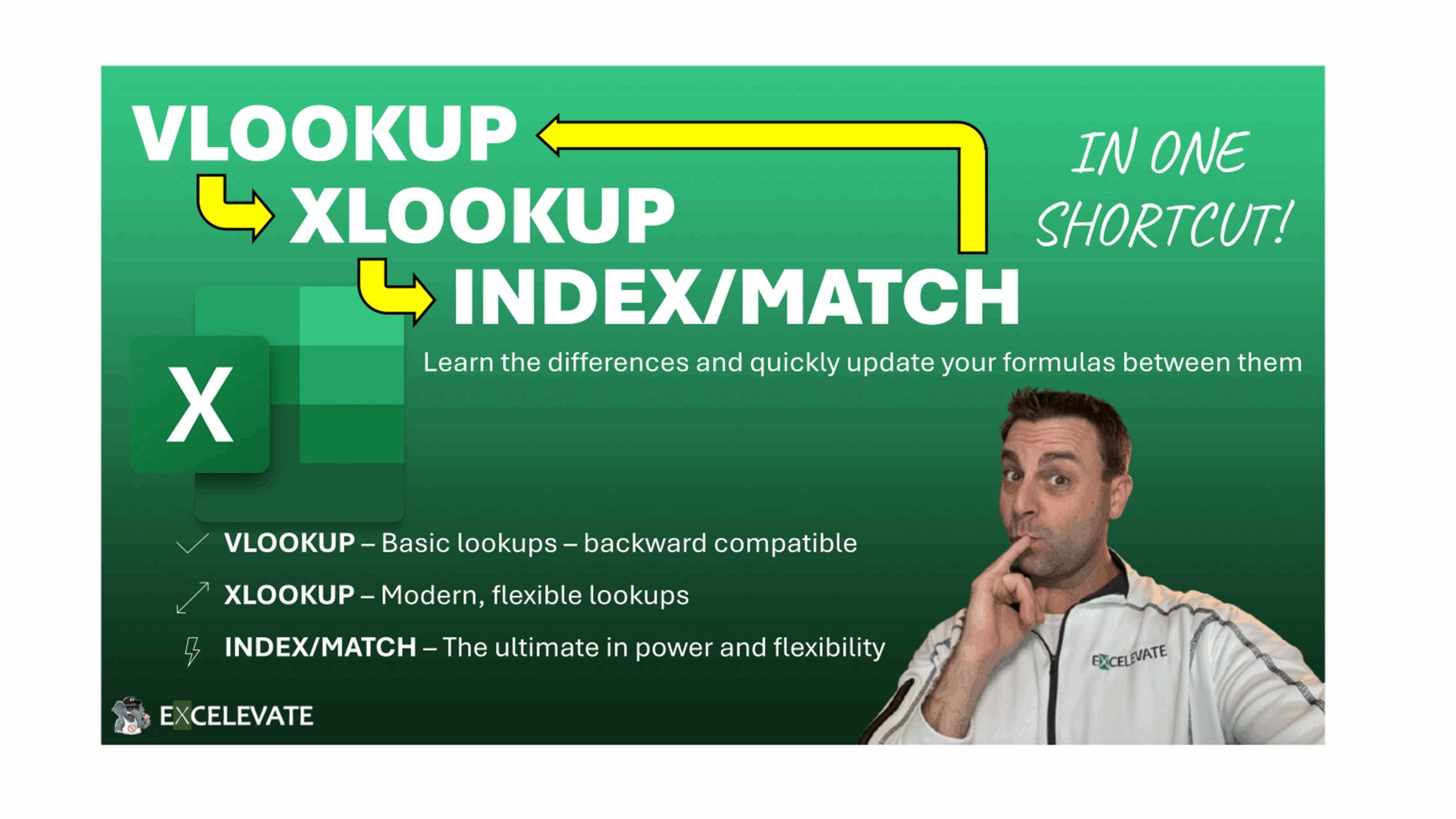 Toggle Between VLOOKUP, XLOOKUP, and INDEX/MATCH (Shortcut) - Excelevate.co